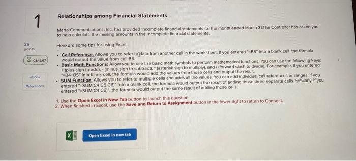 Solved Relationships among Financial Statements 1 Marta | Chegg.com