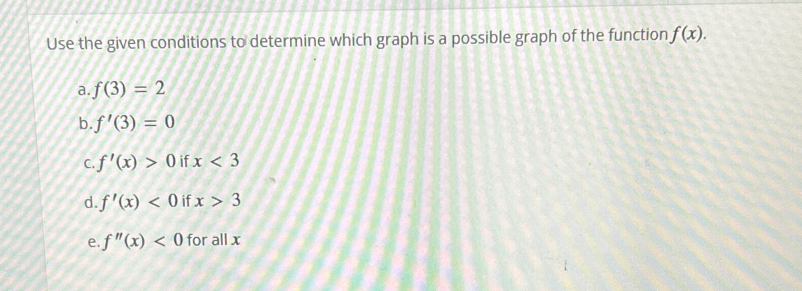 Solved Use the given conditions to determine which graph is | Chegg.com