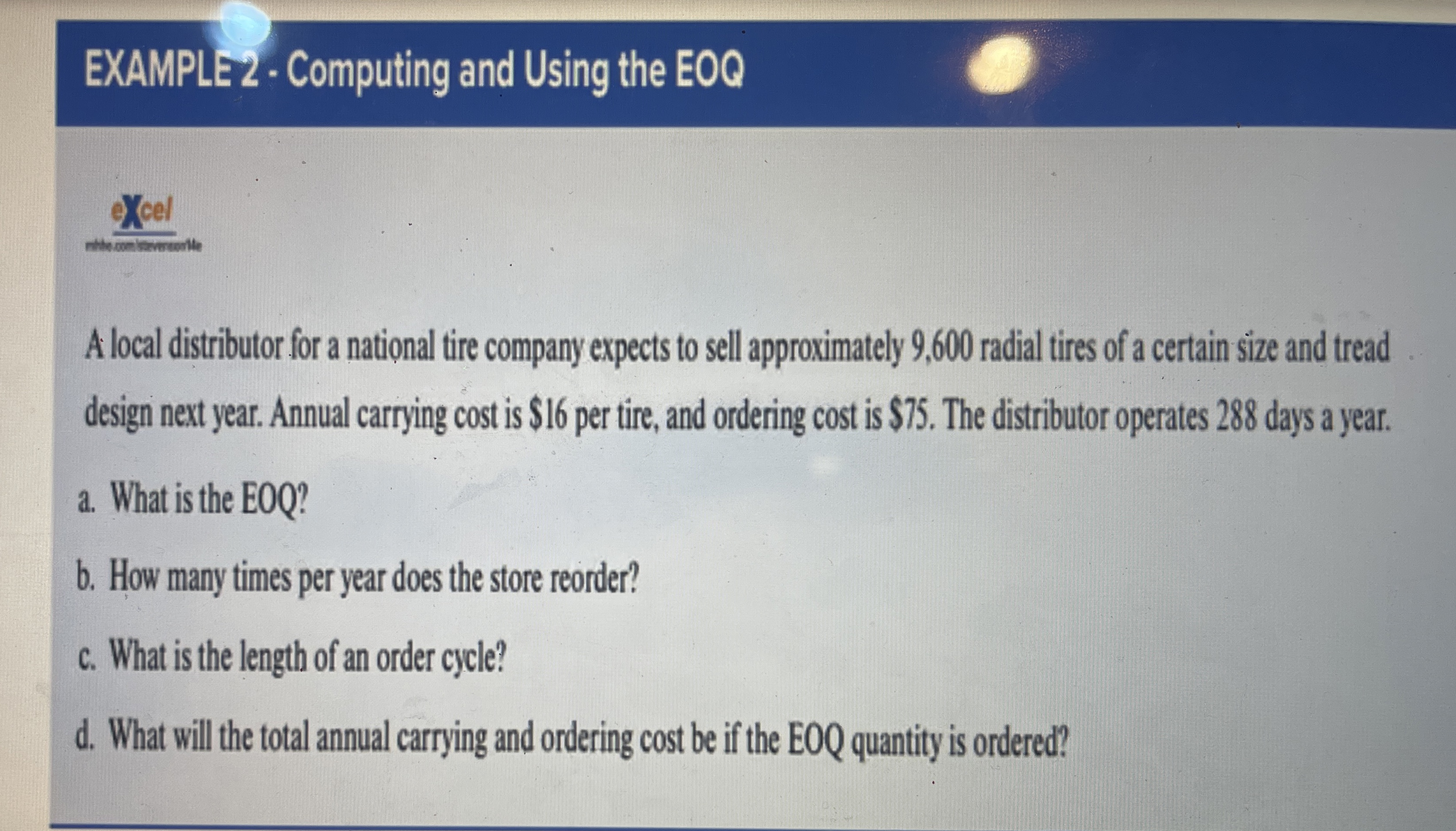 Solved EXAMPLE2 - ﻿Computing and Using the EOQexcelA local | Chegg.com