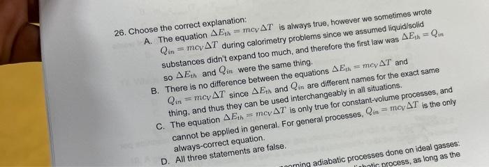 Solved 26. Choose the correct explanation: A. The equation | Chegg.com