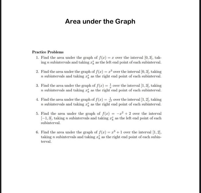 Solved Area under the Graph Practice Problems 1. Find the | Chegg.com