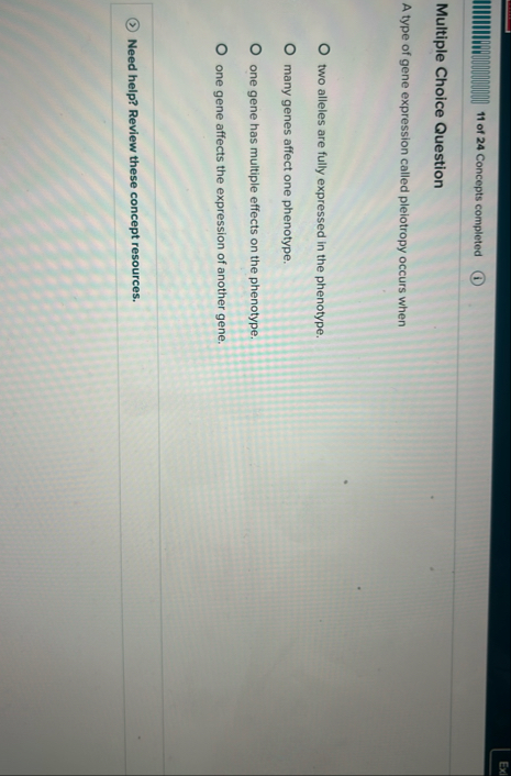 Solved 11 ﻿of 24 ﻿Concepts completedMultiple Choice | Chegg.com