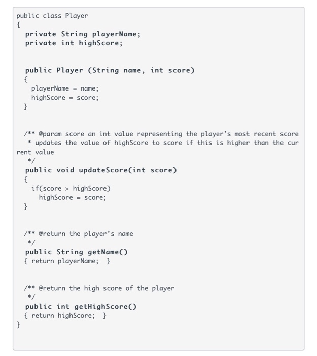 Solved public class Player { private String playerName; | Chegg.com