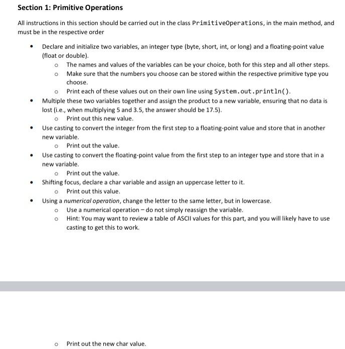 Solved Section 1: Primitive Operations All instructions in | Chegg.com