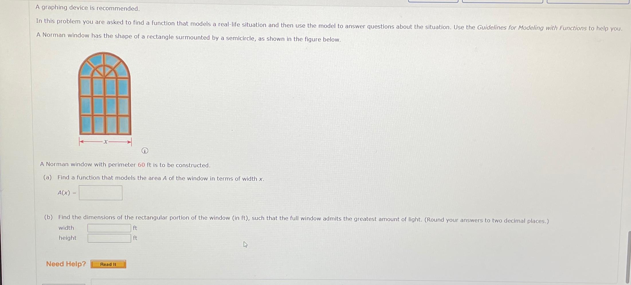 Solved A graphing device is recommended. A Norman window has | Chegg.com