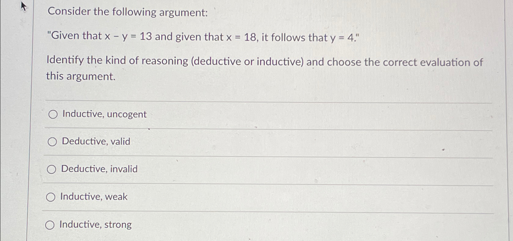 Solved Consider the following argument:"Given that x-y=13 | Chegg.com