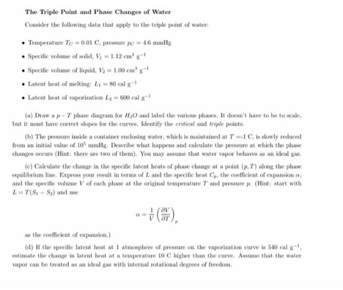 Solved The Triple Point and Phase Changes of Water Consider | Chegg.com