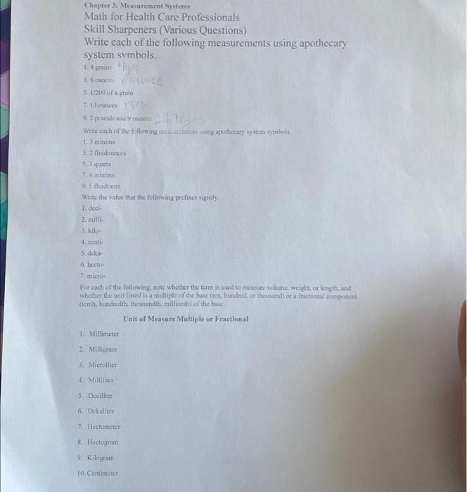 Solved Chapter 3: Measurement Systems Math for Health Care | Chegg.com