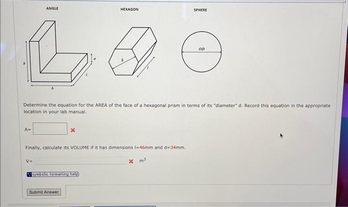 Solved ANGLE HEXAGON SPHERE G OD Determine the equation for | Chegg.com