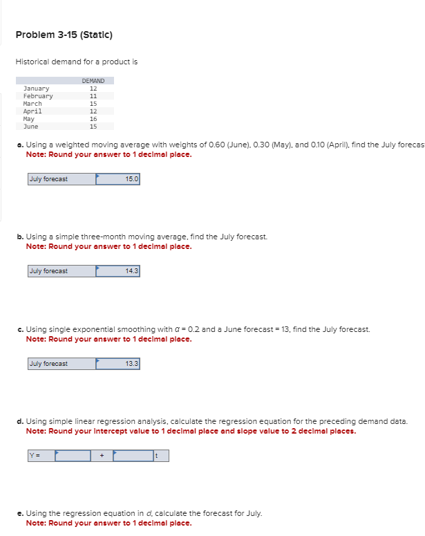 Problem 3-15 (Static)Historical demand for a product | Chegg.com