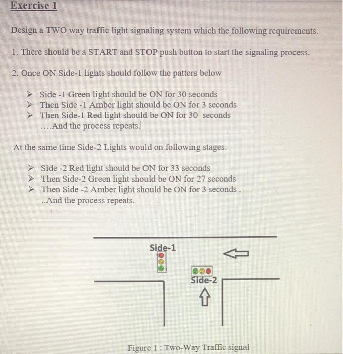 Solved Exercise 1 Design a TWO way traffic light signaling | Chegg.com