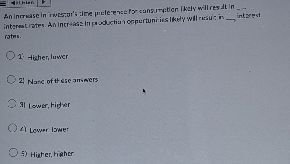 Solved An increase in investor's time preference for | Chegg.com