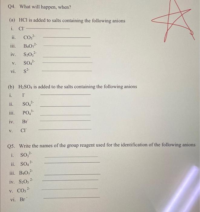 Solved Q4. What will happen, when? (a) HCl is added to salts | Chegg.com