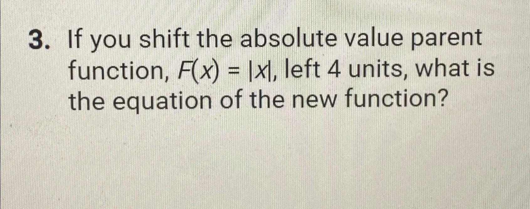 Solved If you shift the absolute value parent function, | Chegg.com