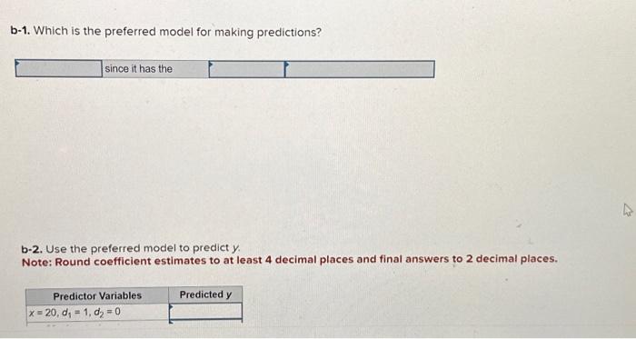 Solved b-2. Use the preferred model to predict y. Note: | Chegg.com