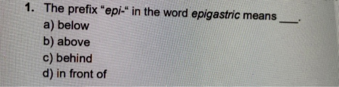 Solved 1. The prefix "epi-" in the word epigastric means a) | Chegg.com