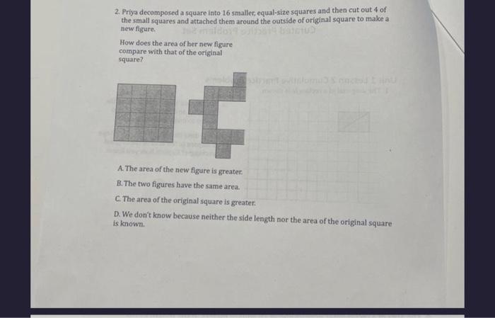 Solved 2. Priya decomposed a square into 16 smaller, | Chegg.com