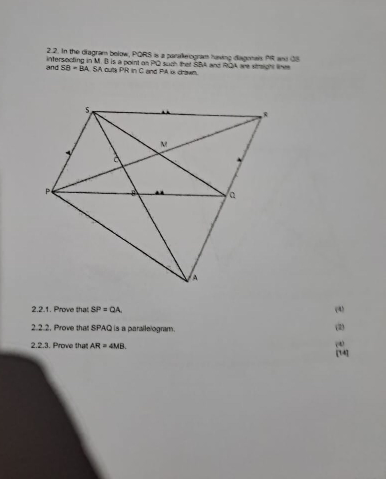 Solved 2.2. ﻿In the diagram beiow, PQRS is a parallelogram | Chegg.com