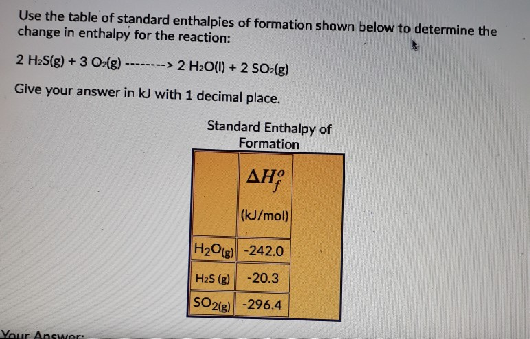 Solved Use the table of standard enthalpies of formation | Chegg.com