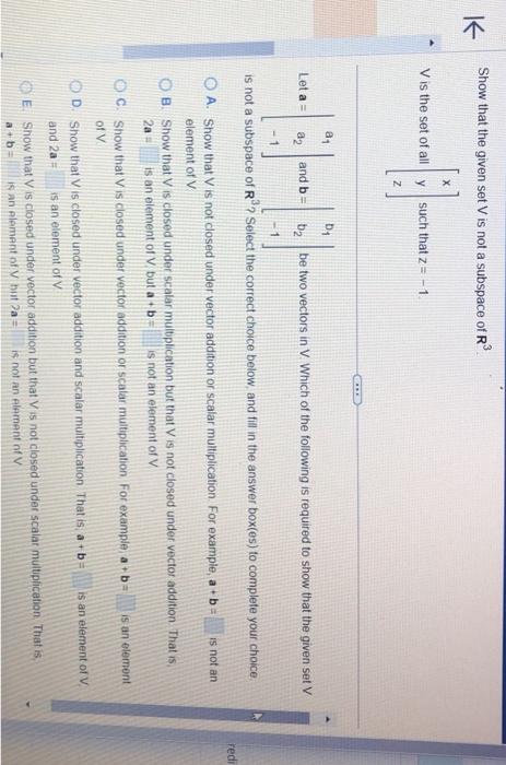 Solved Show that the given set V is not a subspace of R3 Vis | Chegg.com