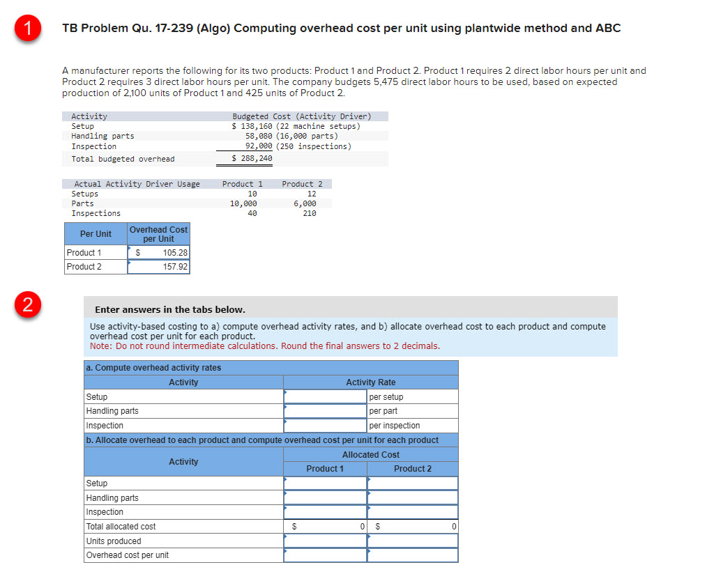 Solved 1 ﻿TB Problem Qu. 17-239 (Algo) ﻿Computing overhead | Chegg.com