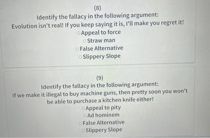 Identify the fallacy in the following argument: The | Chegg.com