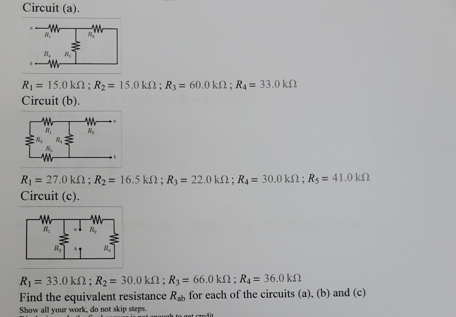 Solved Circuit (a). R1=15.0kΩ;R2=15.0kΩ;R3=60.0kΩ;R4=33.0kΩ | Chegg.com