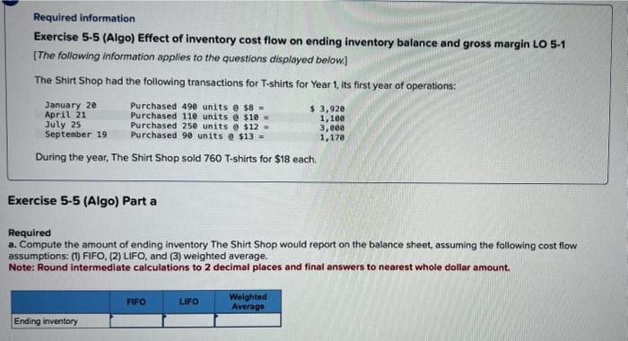Solved Required information Exercise 5-5 (Algo) Effect of | Chegg.com