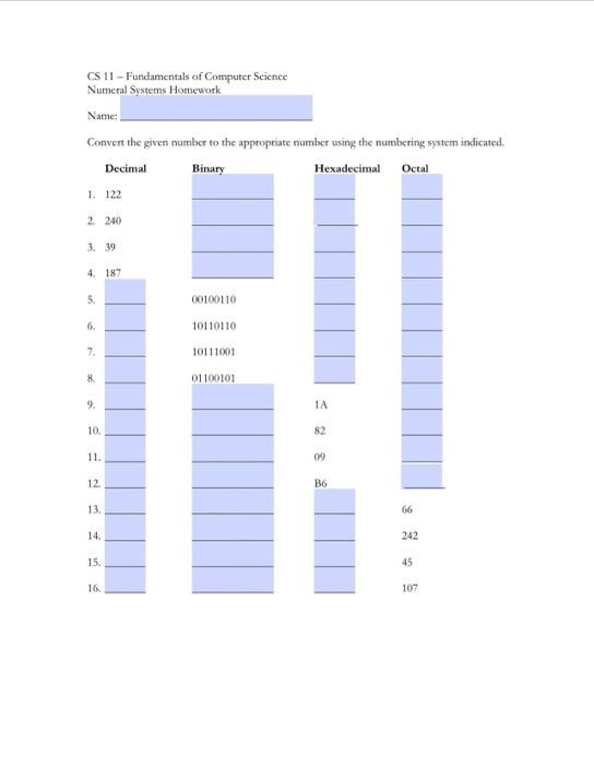 Solved CS 11 - Fundamentals of Computer Science Numeral | Chegg.com
