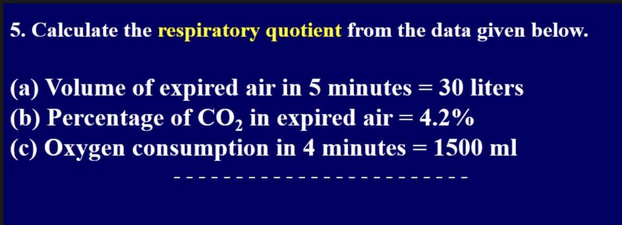 Solved Calculate the respiratory quotient from the data | Chegg.com