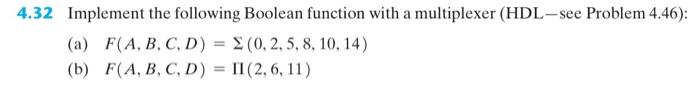 432 Implement The Following Boolean Function With A