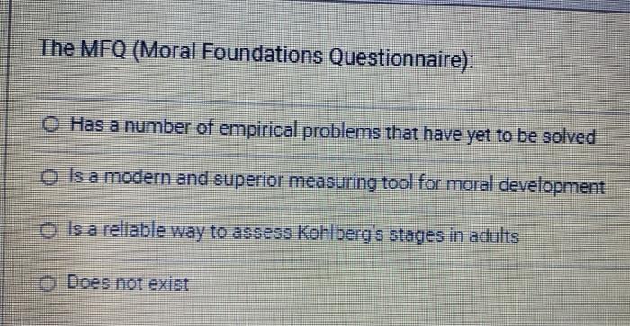 Solved The MFQ (Moral Foundations Questionnaire): O Has a | Chegg.com