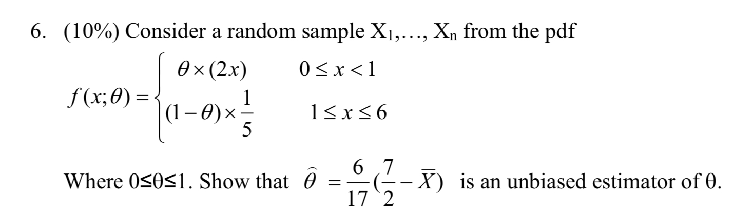 Solved (10%) ﻿Consider a random sample x1,dots,xn ﻿from the | Chegg.com