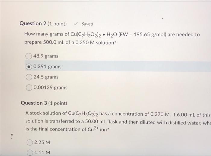 Solved How many grams of Cu(C2H3O2)2∙H2O(FW=195.65 g/mol) | Chegg.com