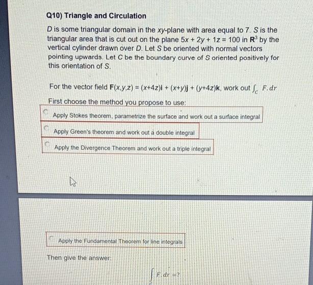 Solved Q10) Triangle and Circulation D is some triangular | Chegg.com