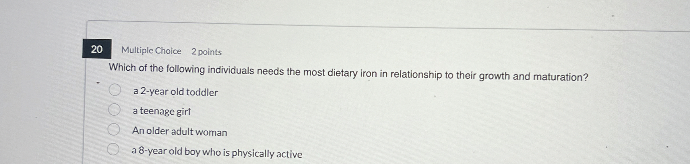 Solved Multiple Choice 2 ﻿pointsWhich of the following | Chegg.com