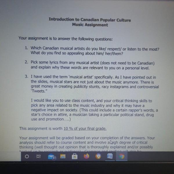 Solved Introduction to Canadian Popular Culture Music | Chegg.com