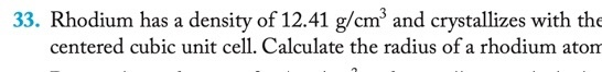 Solved 33. Rhodium has a density of 12.41 g/cmand | Chegg.com