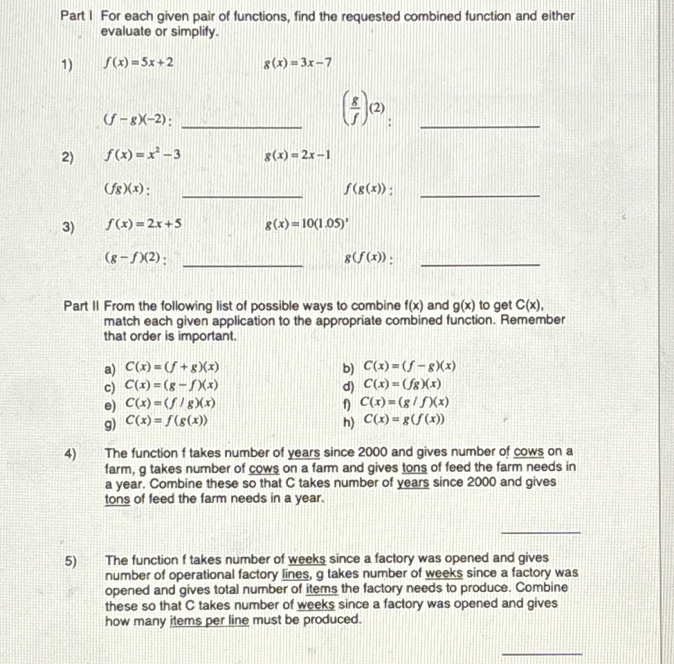 Solved Part I For each given pair of functions, find the | Chegg.com