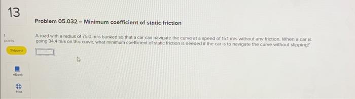 Solved Problem 05.032 - Minimum coefficient of static | Chegg.com