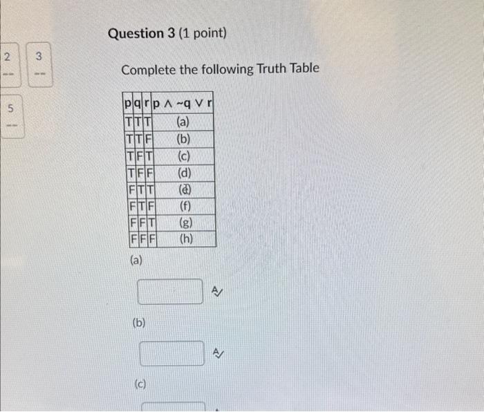 Solved Complete the following Truth Table (a) A) (b) A) (c) | Chegg.com