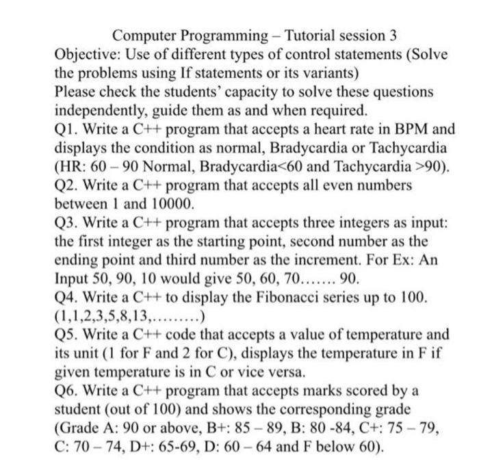 Solved Computer Programming - Tutorial session 3 Objective: | Chegg.com