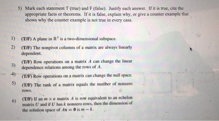Solved 5) Mark each statement T (true) and F (false). | Chegg.com