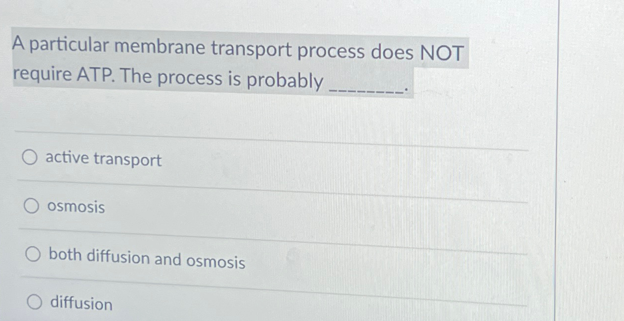 Solved A particular membrane transport process does NOT | Chegg.com