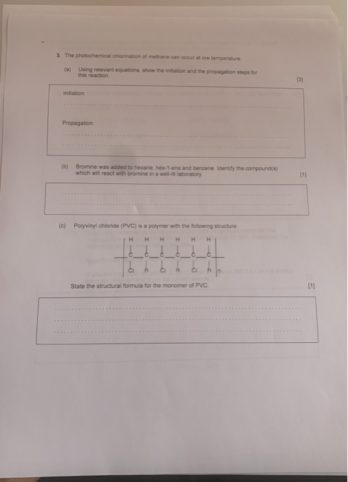 Solved 3. The photochemical chlorination of methane can | Chegg.com
