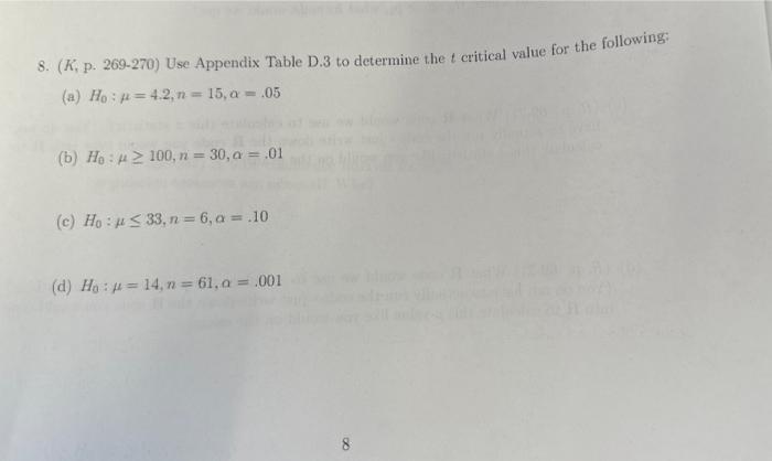 Solved 8. (K, p. 269-270) Use Appendix Table D.3 to | Chegg.com