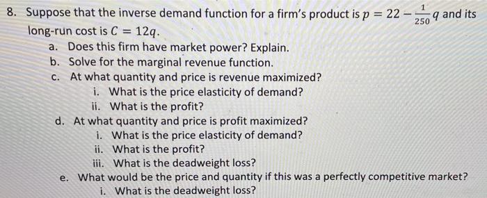 Solved Suppose that the inverse demand function for a firm's | Chegg.com