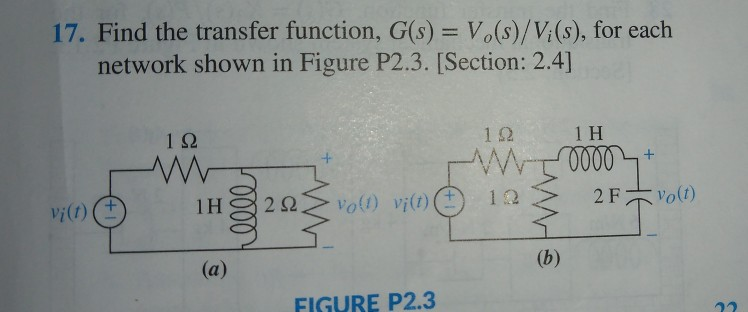 Solved 17. Find the transfer function, G(s) = V.(s)/V/(s), | Chegg.com