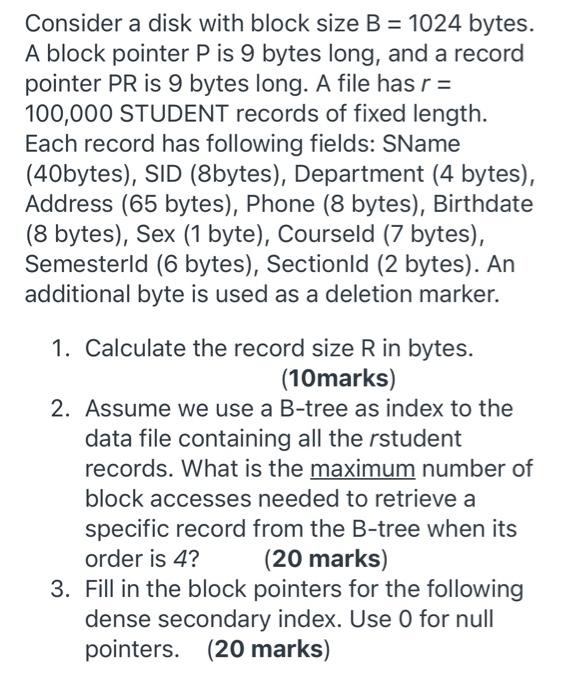 Solved Consider a disk with block size B = 1024 bytes. A | Chegg.com
