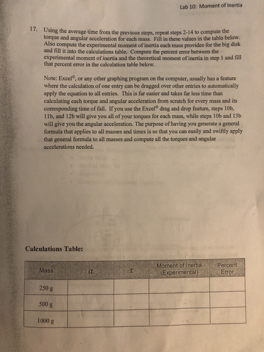 Lab 10: Moment of Inertia 14b. Generalize, in | Chegg.com